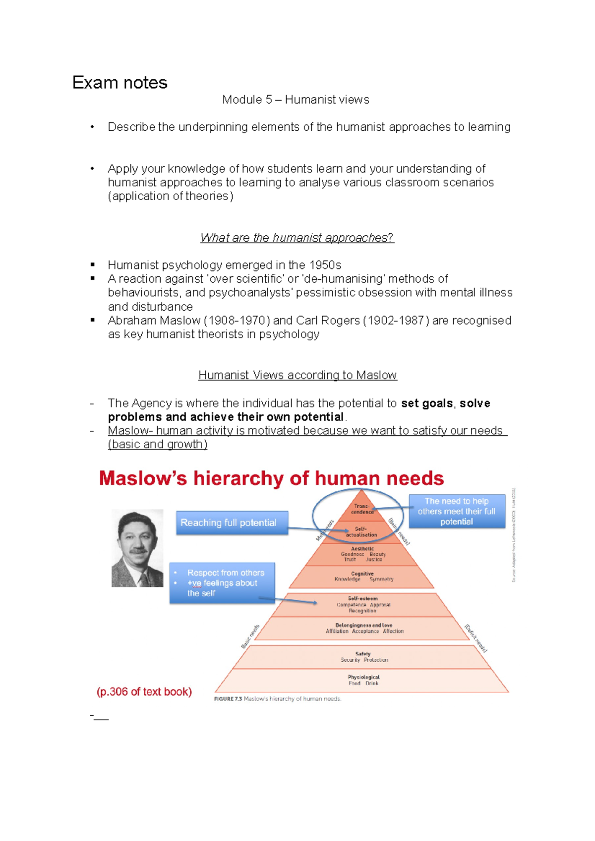 Block exam Humanist approaches - Exam notes Module 5 – Humanist views ...