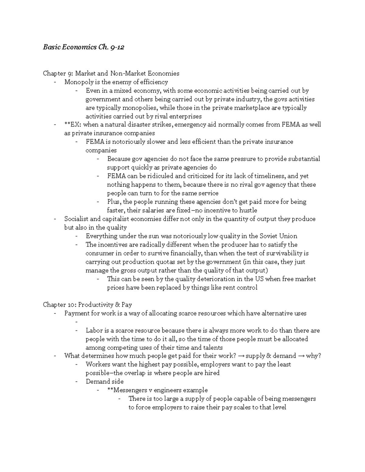 Exam 2 Assigned Reading - Basic Economics Ch. 9- Chapter 9: Market and ...