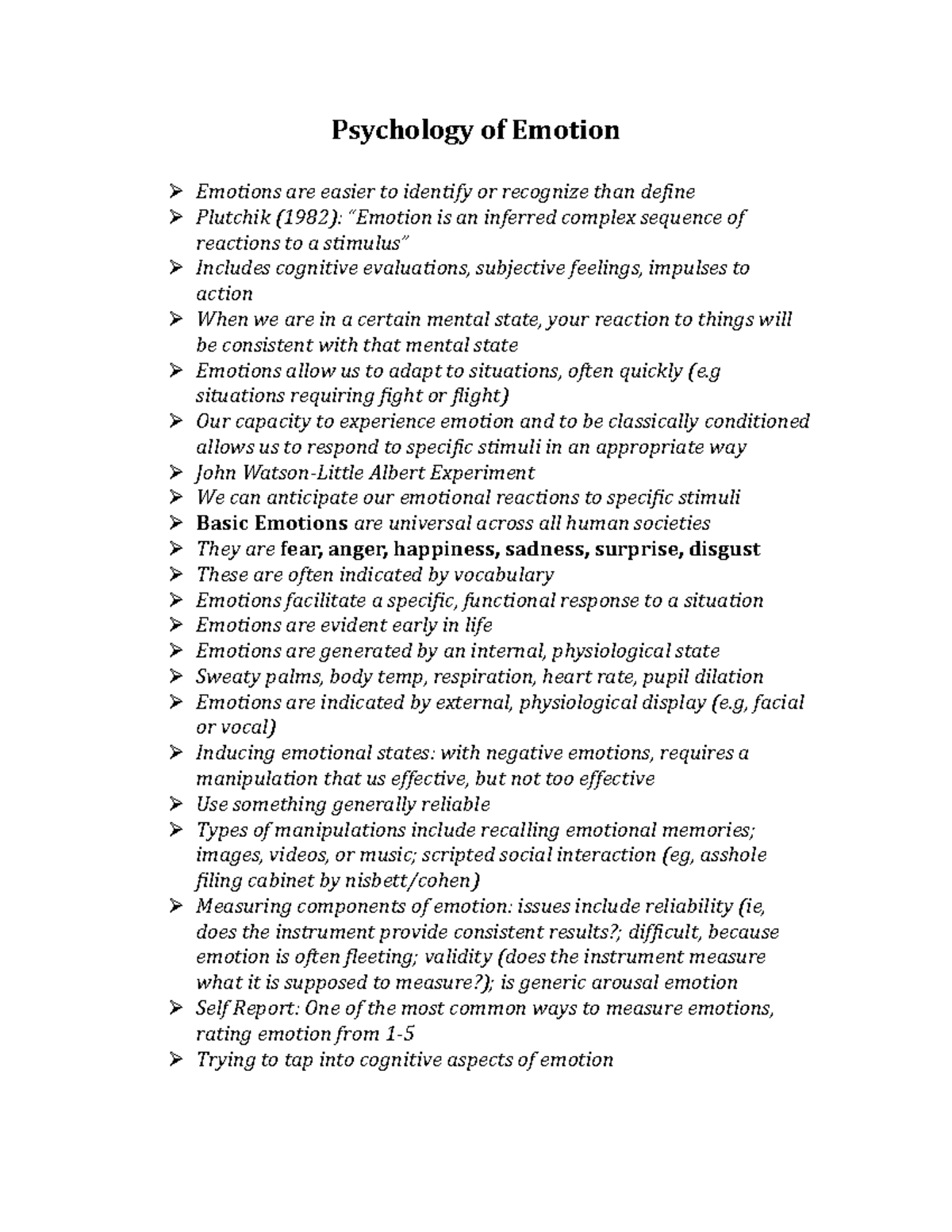 Psychology of Emotion - Lecture notes for Dan Rempala's class ...