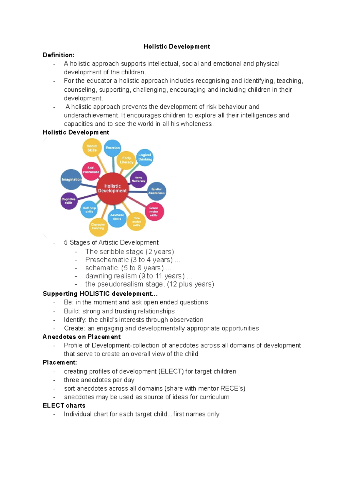 Week nine - NOTES - Holistic Development Definition: A holistic ...