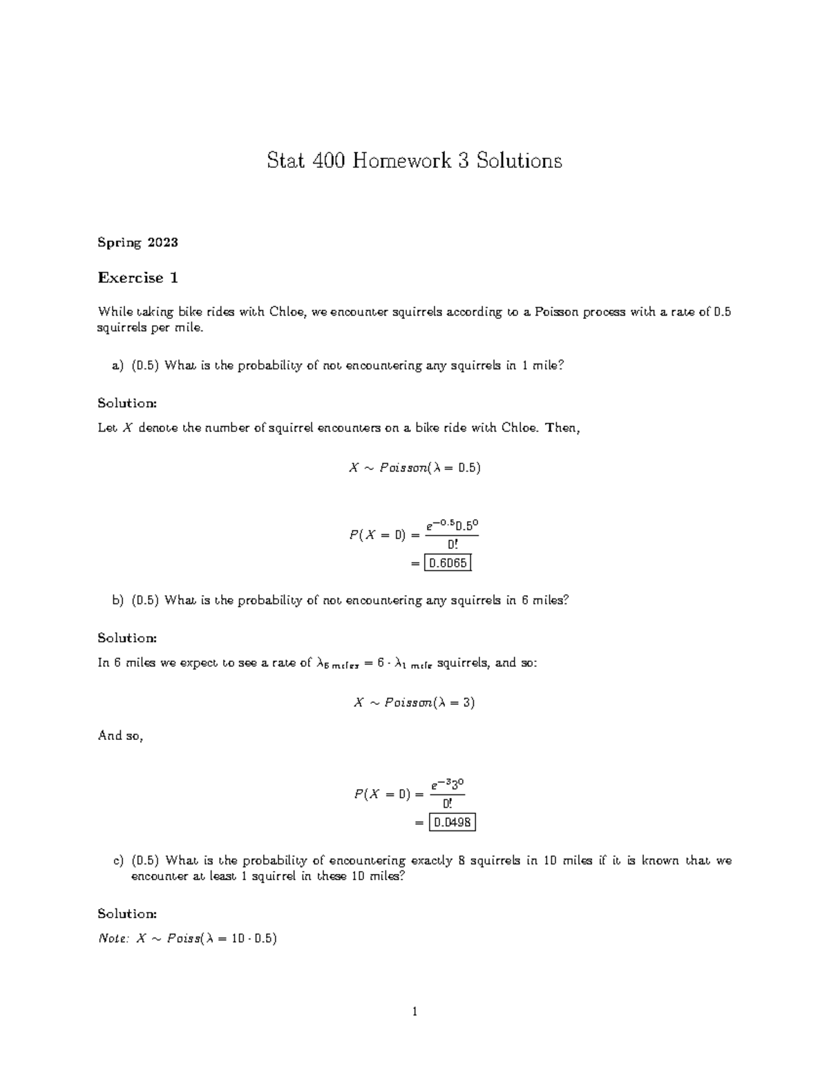 S23 400 Hw3 Sol - STAT 400 HW 3 Soln - Stat 400 Homework 3 Solutions Spring 2023 Exercise 1 ...