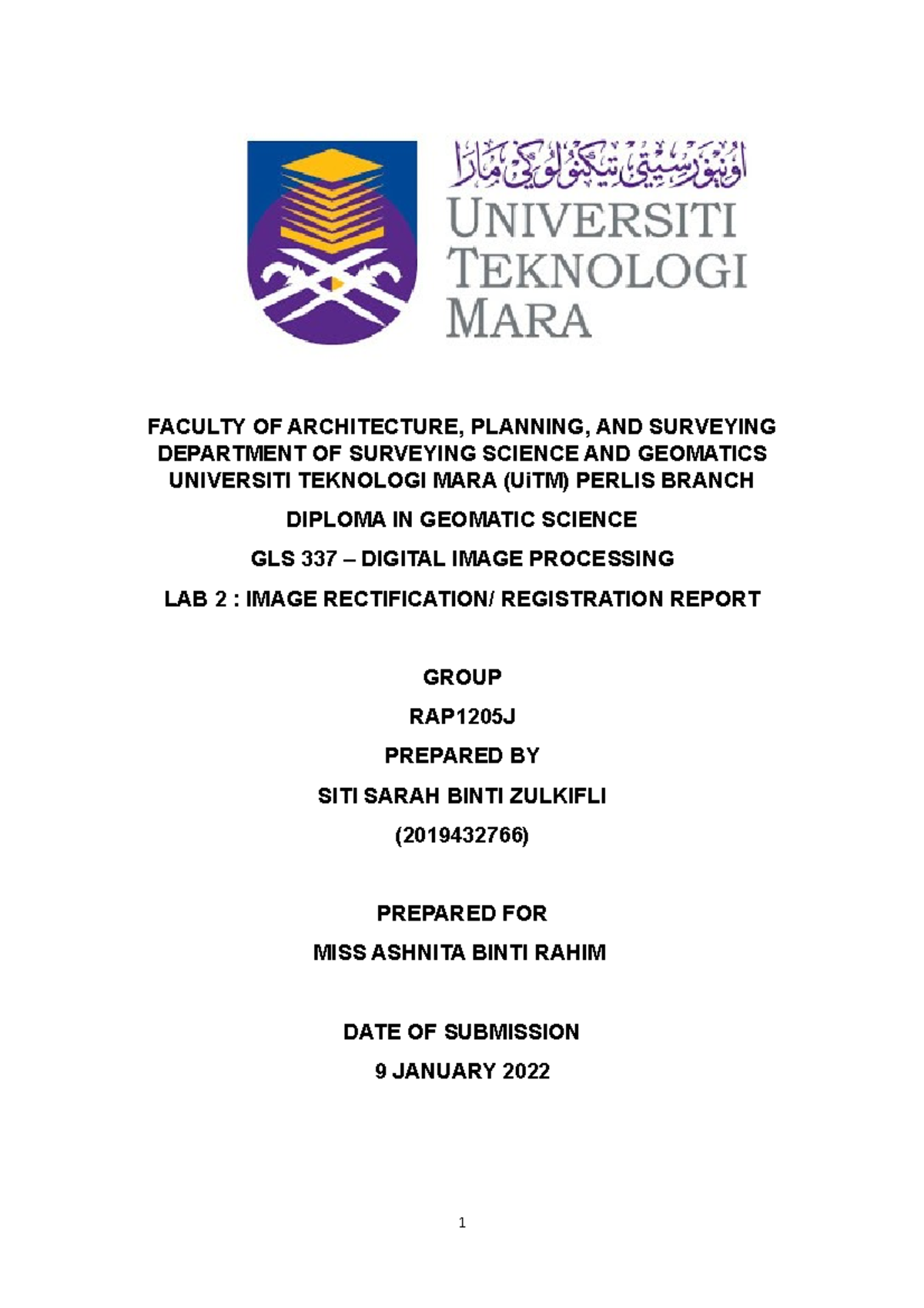 LAB 2 Image Rectification Report - FACULTY OF ARCHITECTURE, PLANNING ...