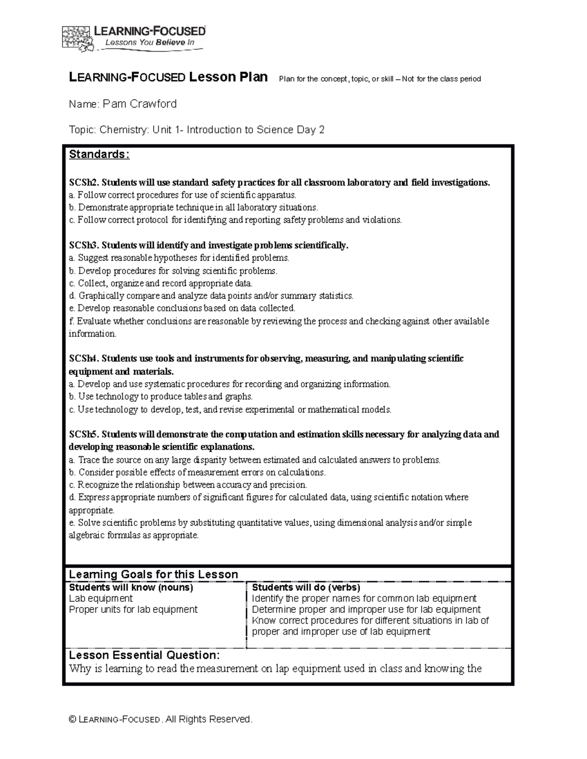 Chemistry Unit 1 Day 2 Intro to Science LF Format - LEARNING-FOCUSED ...