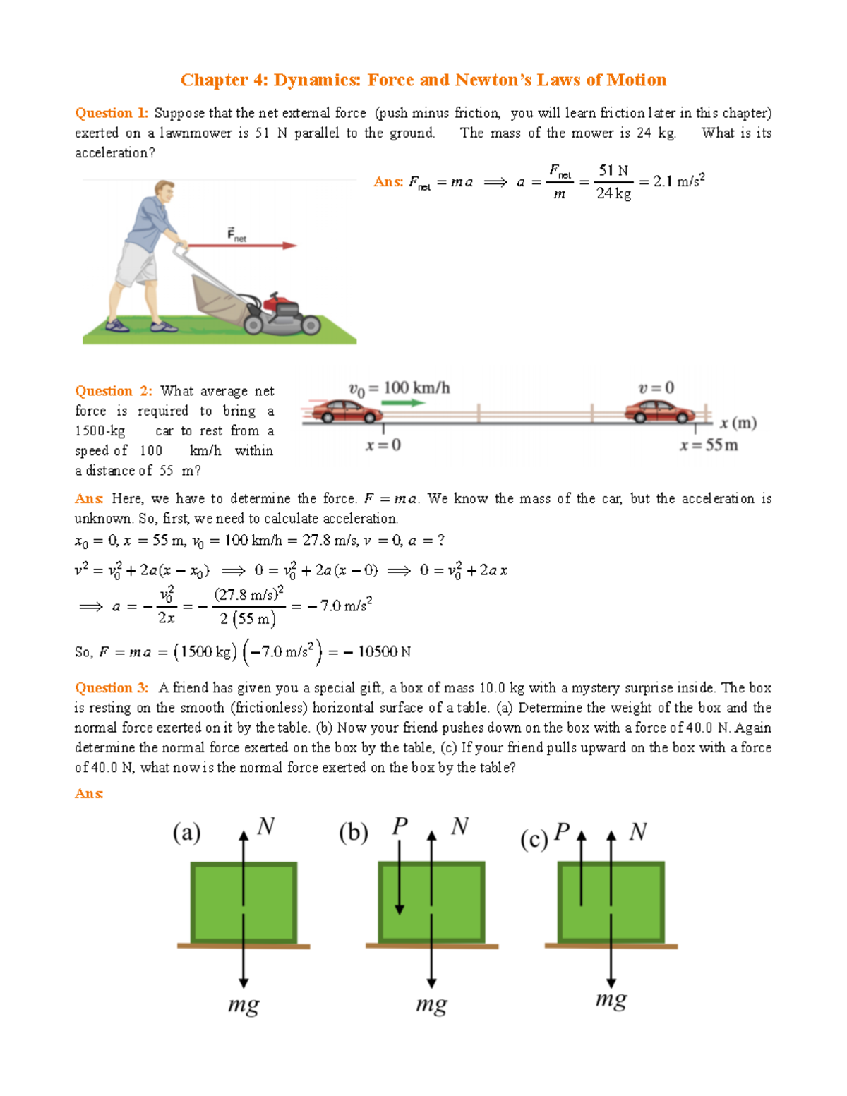 Ch4 sol - Chapter 4 Homework Problems - Chapter 4: Dynamics: Force and Newton’s Laws of Motion ...