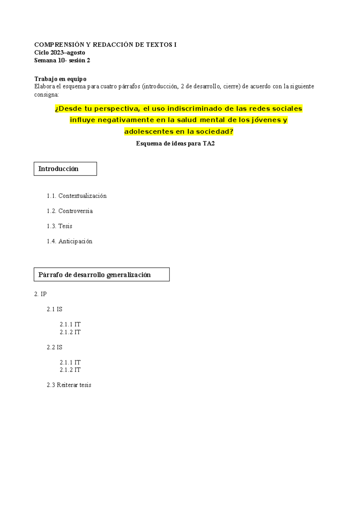 Comprensión Y Redacción DE Textos I - COMPRENSIÓN Y REDACCIÓN DE TEXTOS I Ciclo 2023–agosto ...