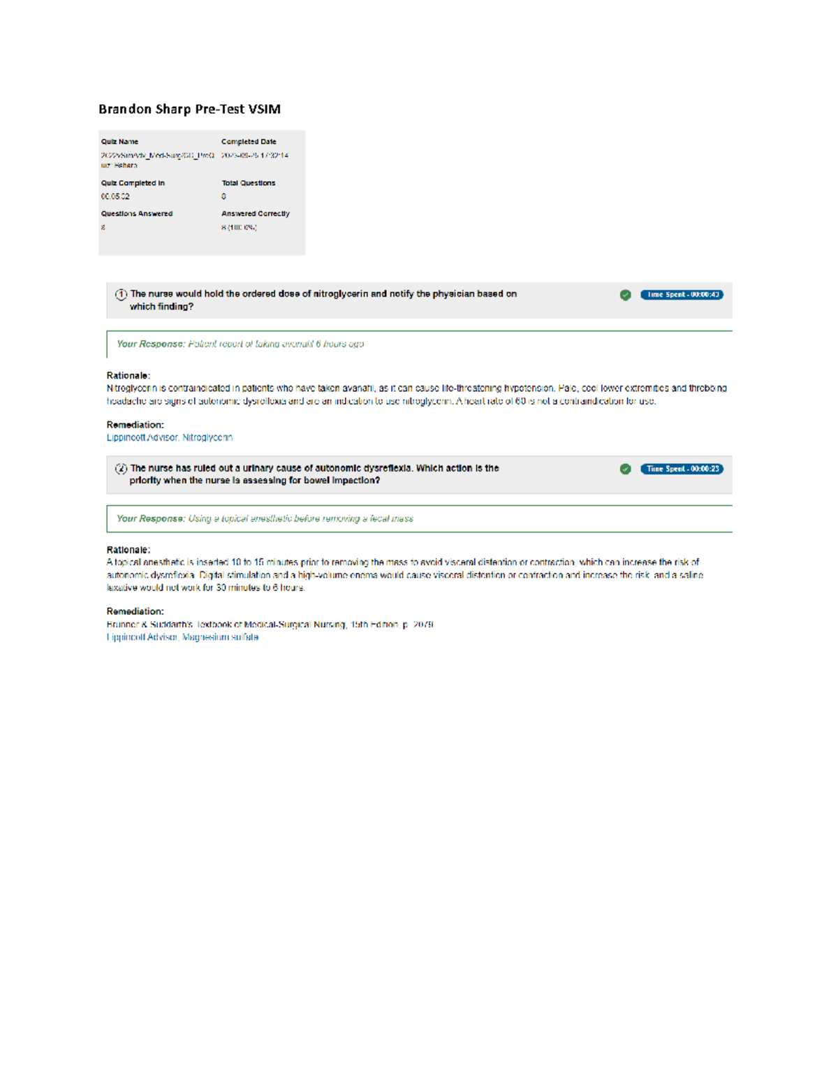 Brandon Sharp Pre test VSIM - NURS 304 - Studocu