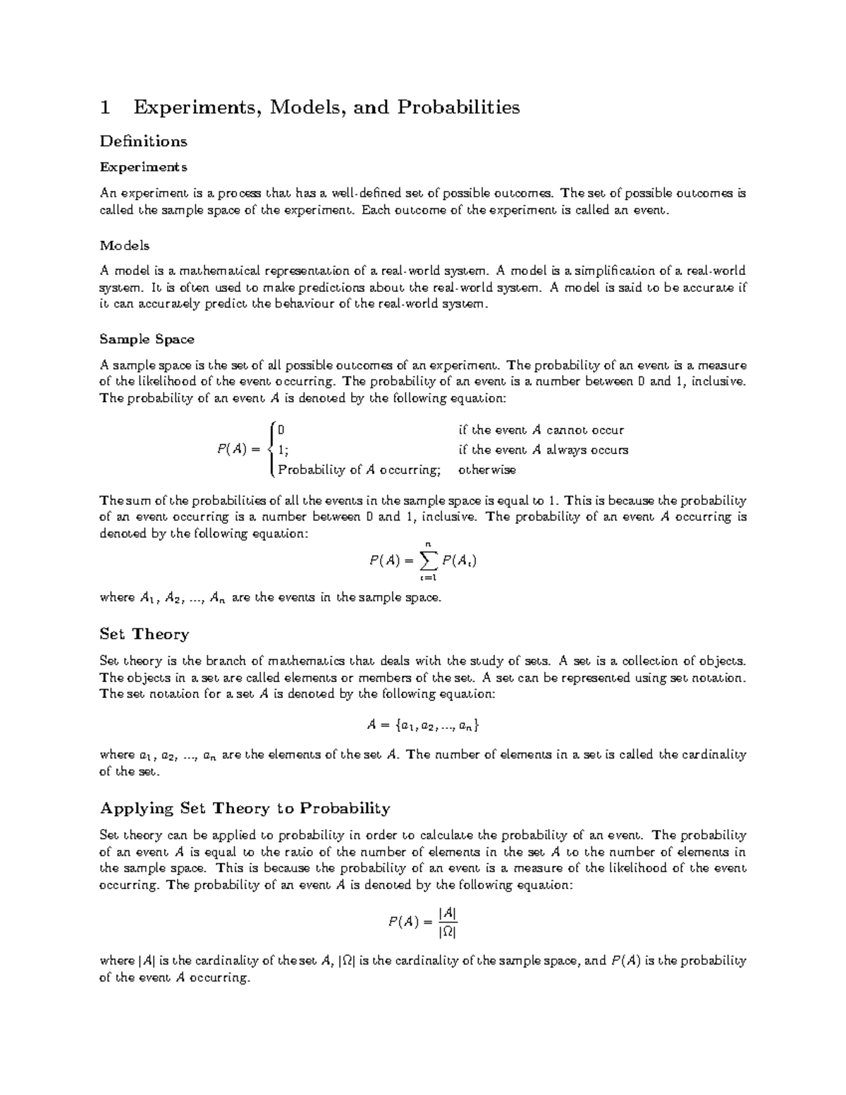 Probability and Signal Analysis, Chapter 1 - 1 Experiments, Models, and ...