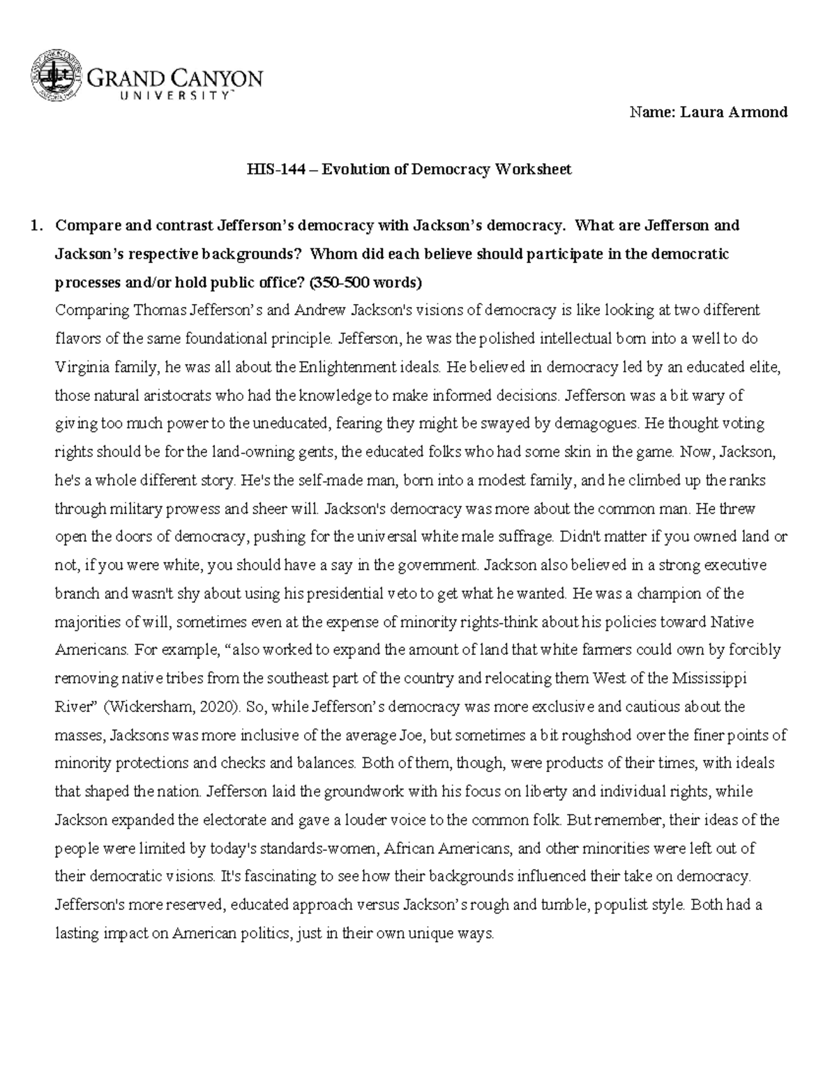 HIS-144.T-3.Evolution of Democracy - Name: Laura Armond HIS-144 ...