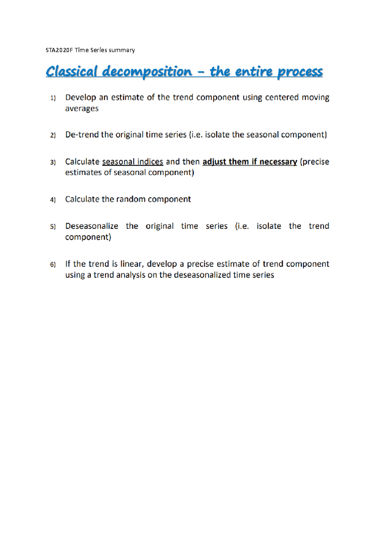 STA2020F Time Series summary - STA2020F Time Series summary Classical ...