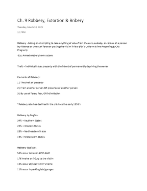 Criminal Law Chapter 9 - notes - Chapter 9: Robbery, Extortion, and ...