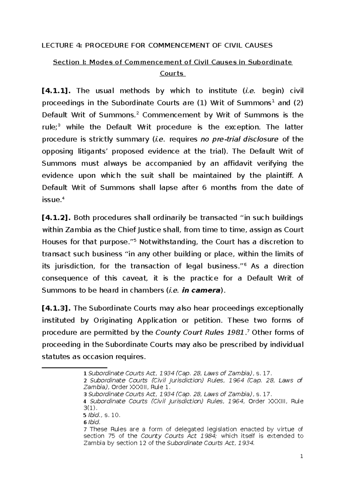 Lecture 4- Modes OF Commencement OF Civil Proceedings IN THE ...