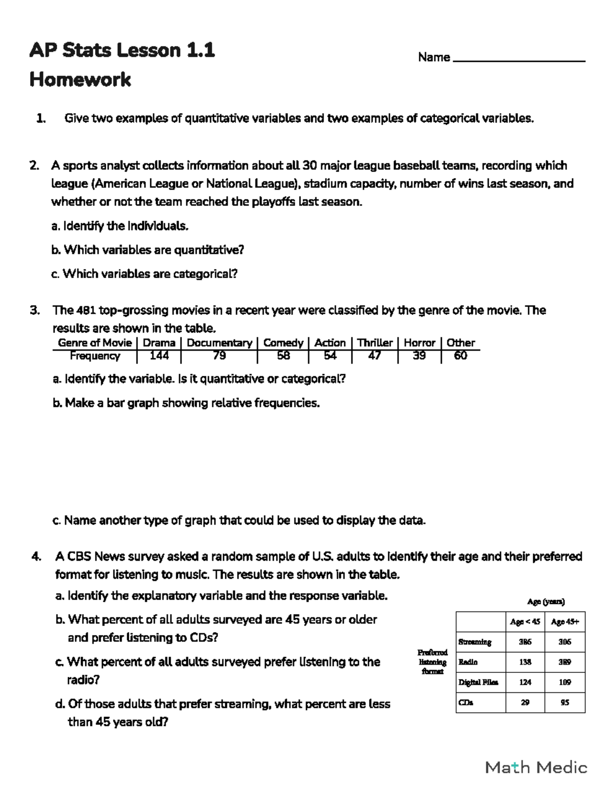 Math practice #1 - regression - AP Stats Lesson 1 Name Homework 1. Give ...