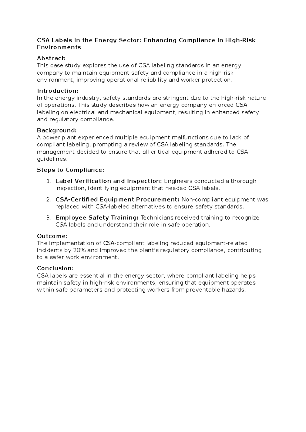 CSA Labels in the Energy Sector - Introduction: In the energy industry ...