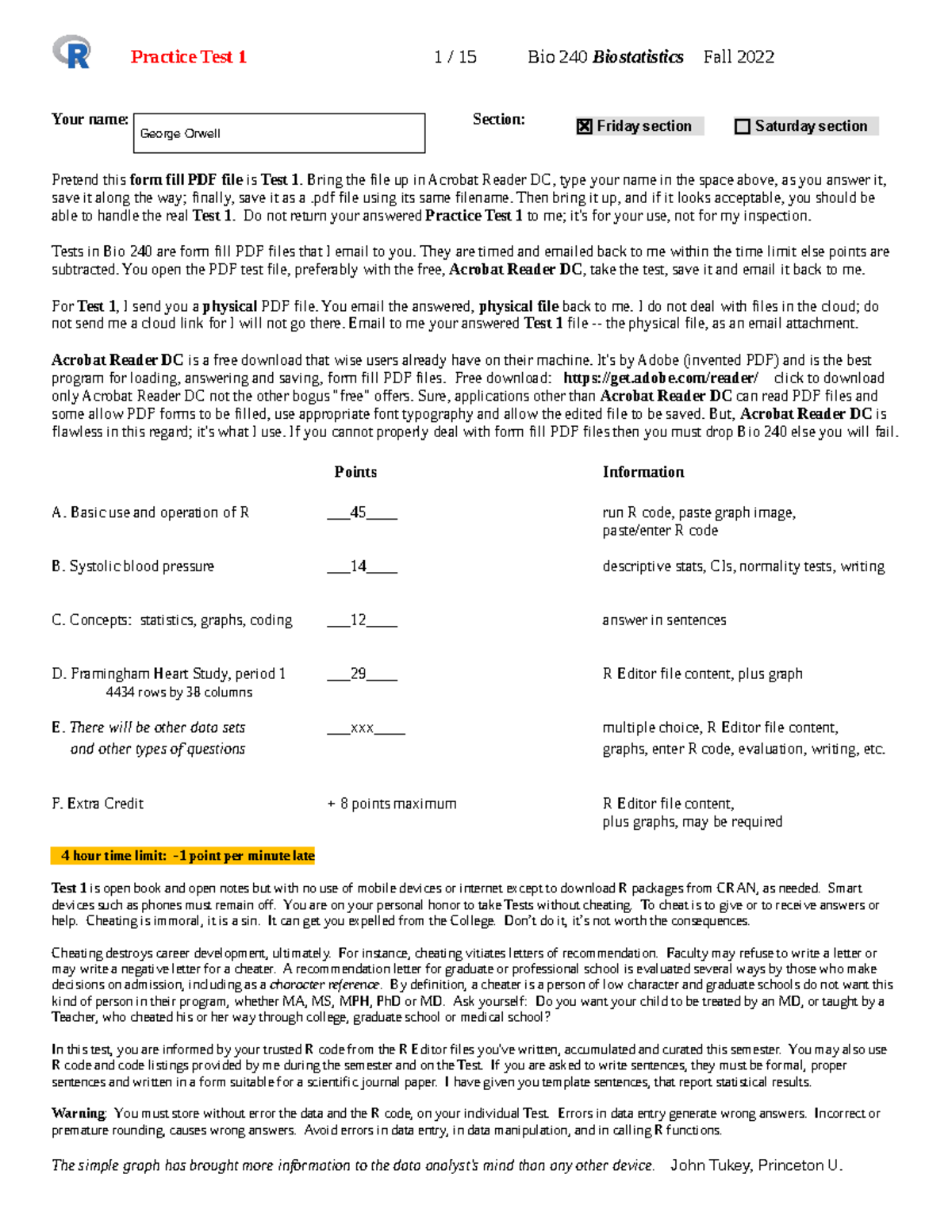 Practice Test 1-Fall 22 Answers - Your name: Section: Pretend this form ...