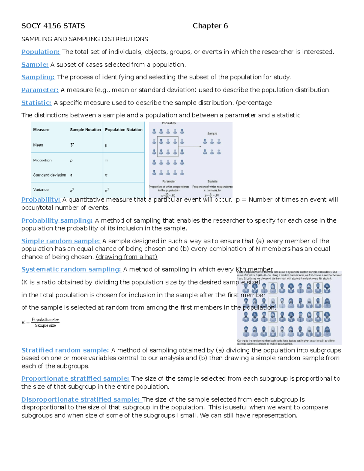 SOCY Stats 4156 Notes Chapter 6 - SOCY 4156 STATS Chapter 6 SAMPLING ...