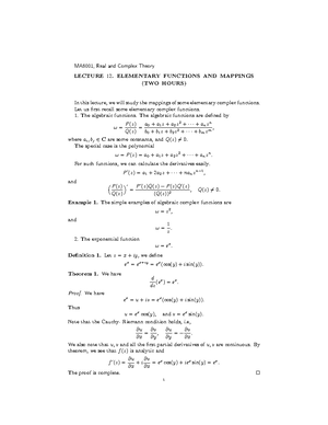 Lecture notes 10 - Real and Complex Function Theory - MA6001, Real and ...