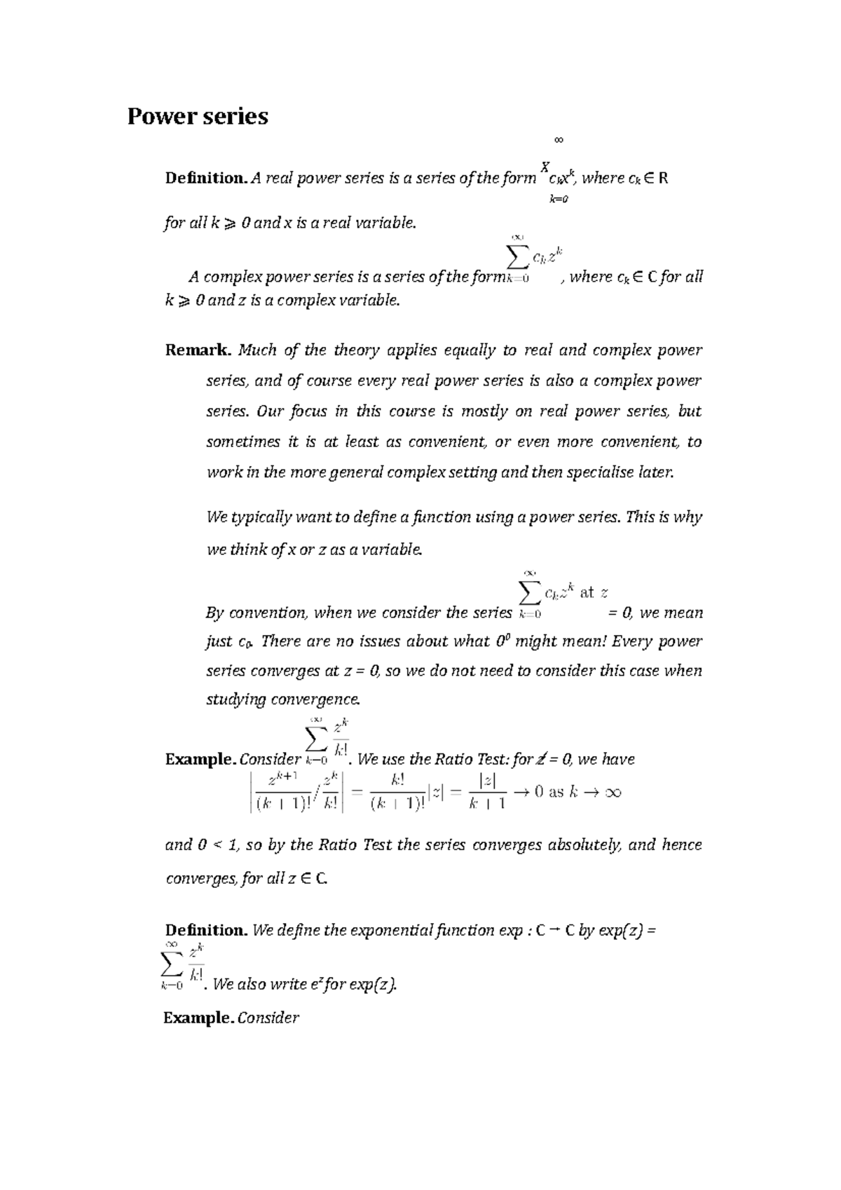 Analysis 33 - Power series - Power series ∞ Definition. A real power ...
