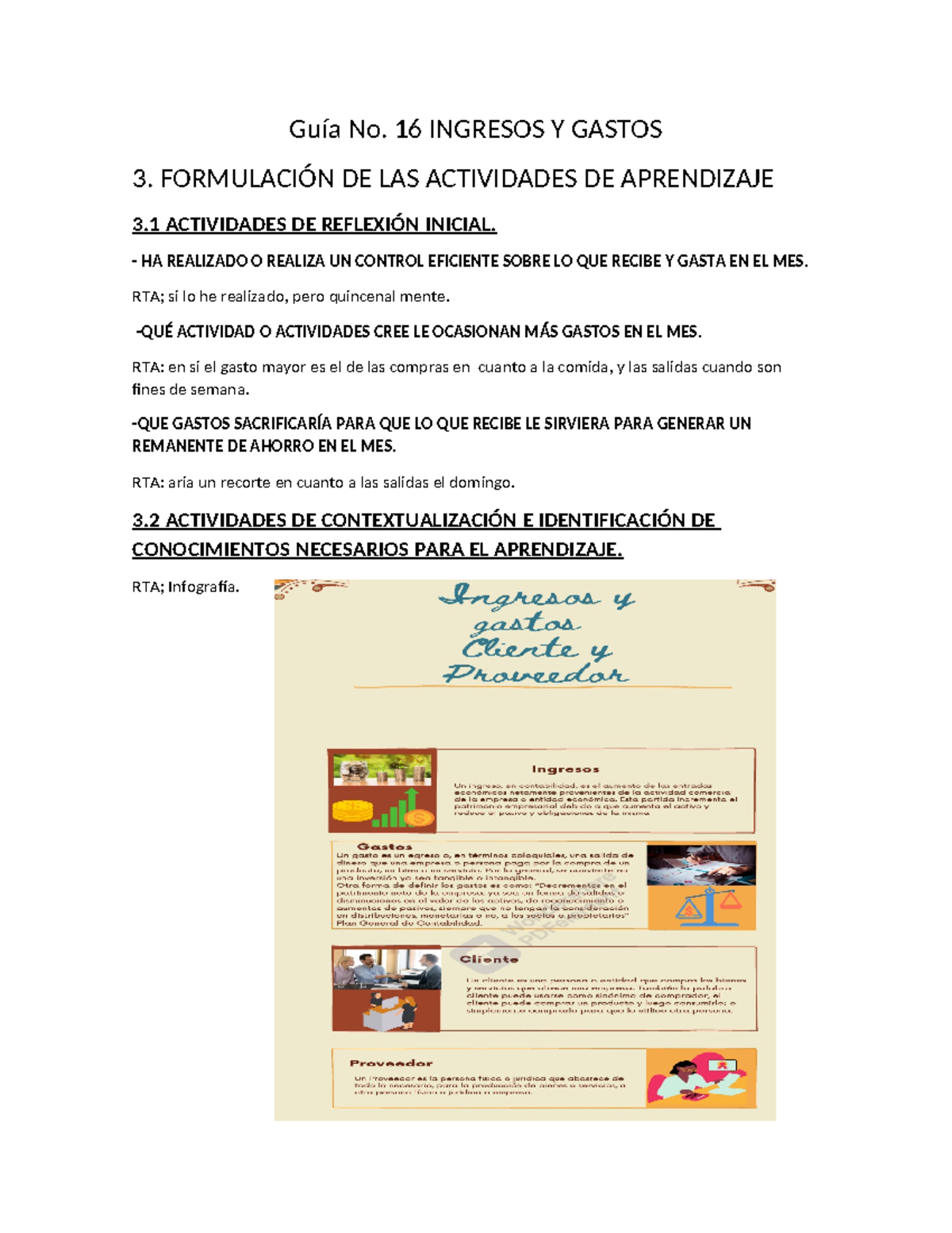 Soluciòn GUÍA Ingresos Y Gastos - Guía No. 16 INGRESOS Y GASTOS 3 ...