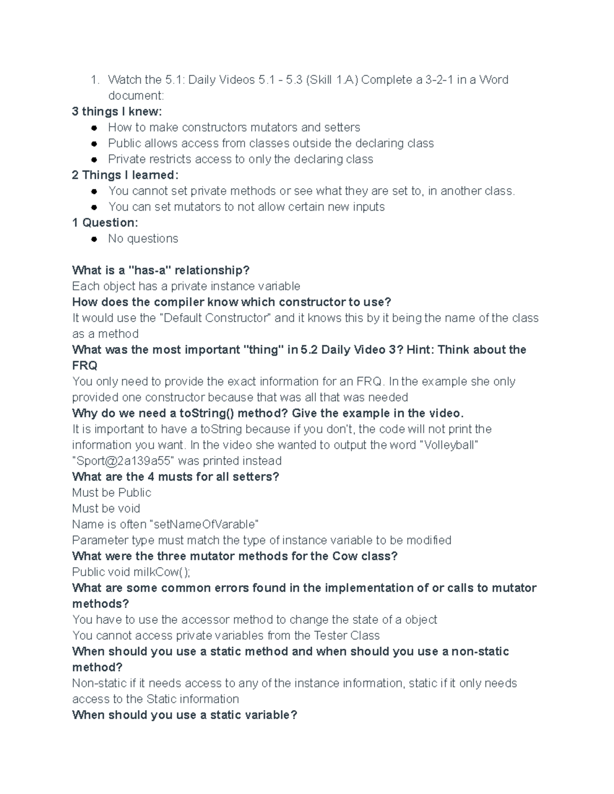 Comp Science AP Classroom Module 10 - Watch the 5: Daily Videos 5 - 5 ...