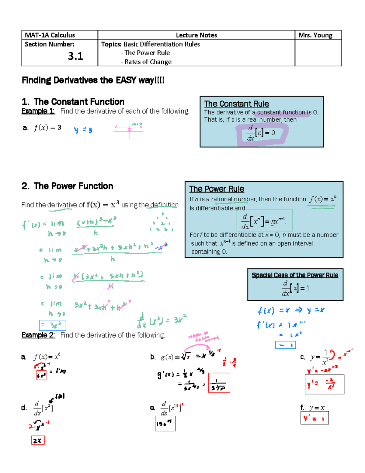 Section 3.1 - Derivatives of Polynomials and Exponential Functions ...