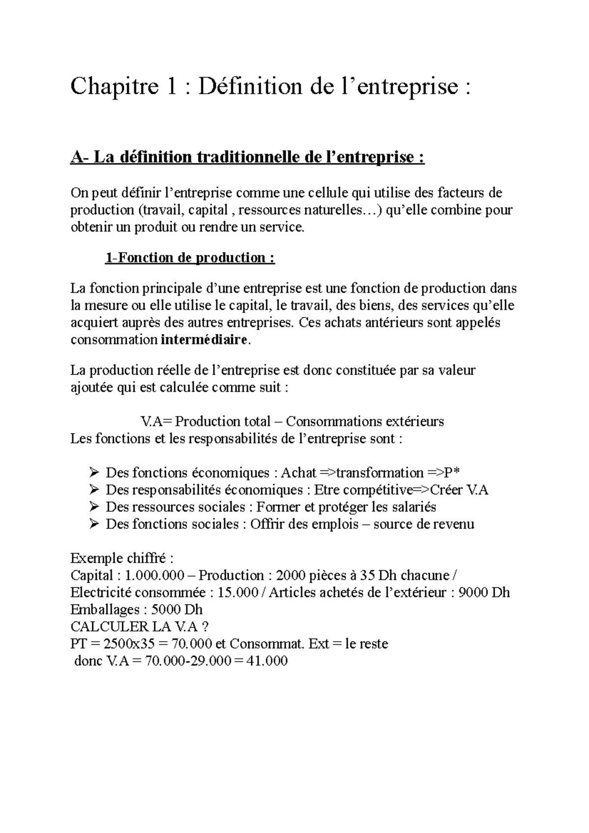 E.O.E Chapitre 1 - Chapitre 1 : Définition de l’entreprise : A- La ...