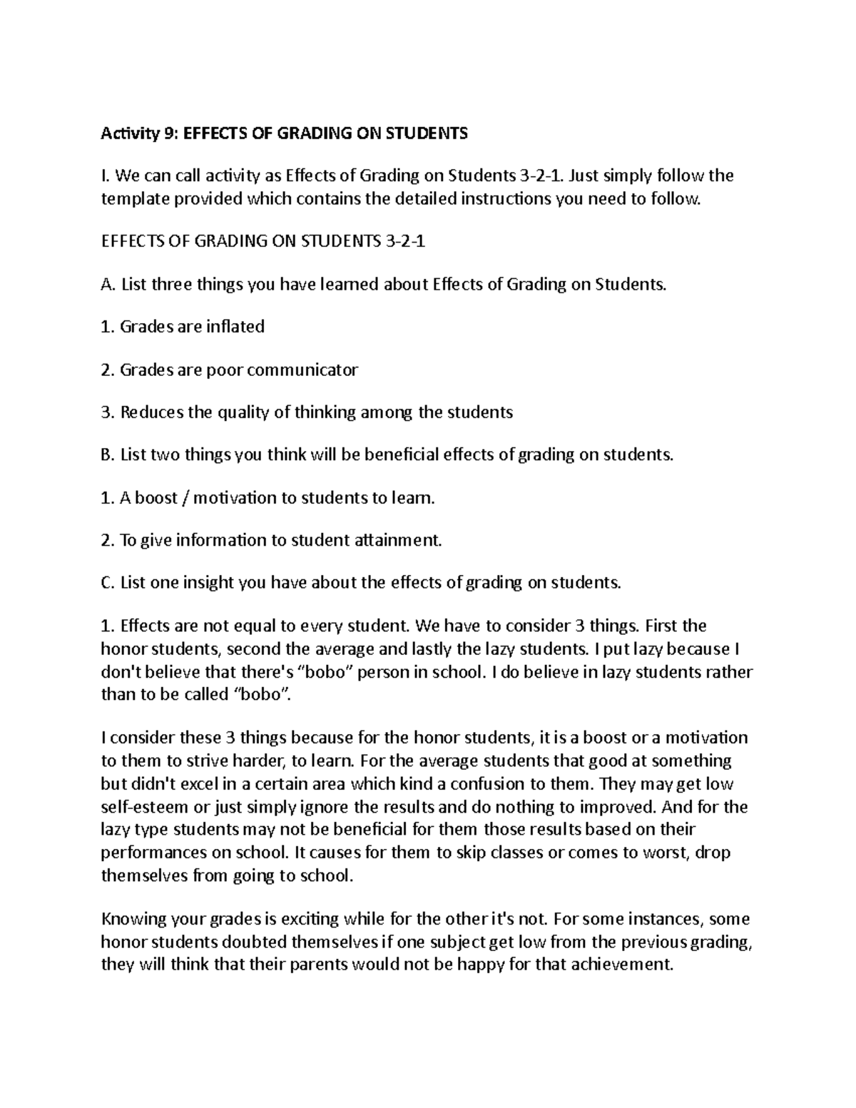 Activity 9 - REFERENCE - Activity 9: EFFECTS OF GRADING ON STUDENTS I ...