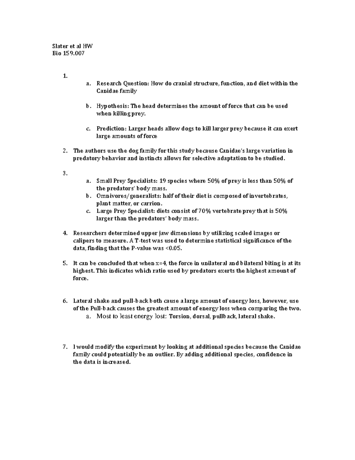 Slater et al 2009 bio 159 pre-lab HW - Slater et al HW Bio 159. 1. a ...