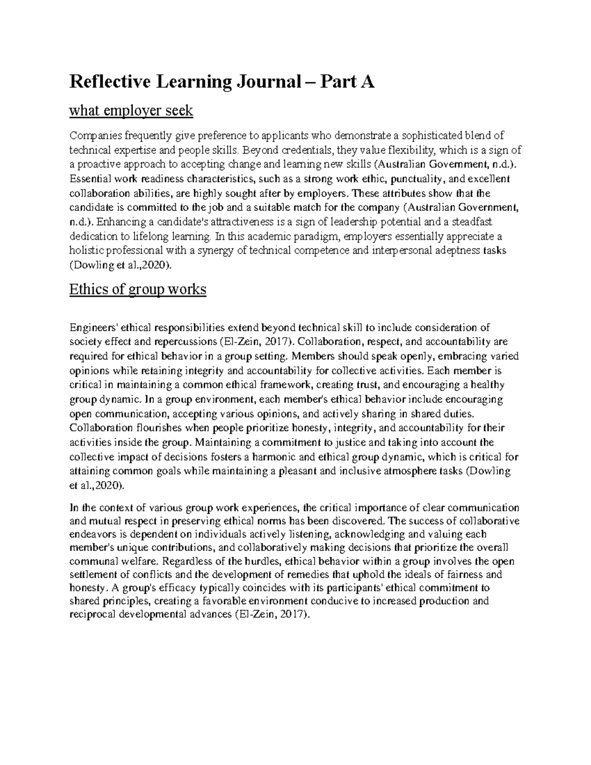 Reflective Learning Journal Part A - Beyond credentials, they value ...