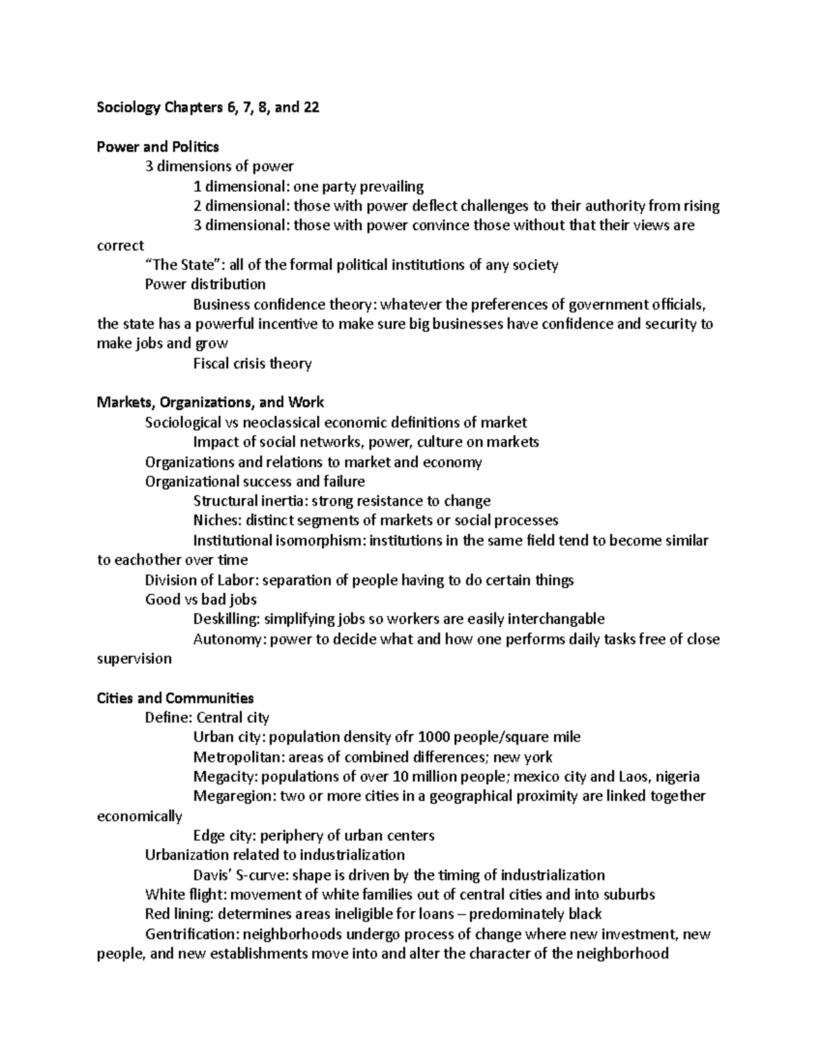 Sociology Chapters 6, 7, 22 - Sociology Chapters 6, 7, 8, and 22 Power ...
