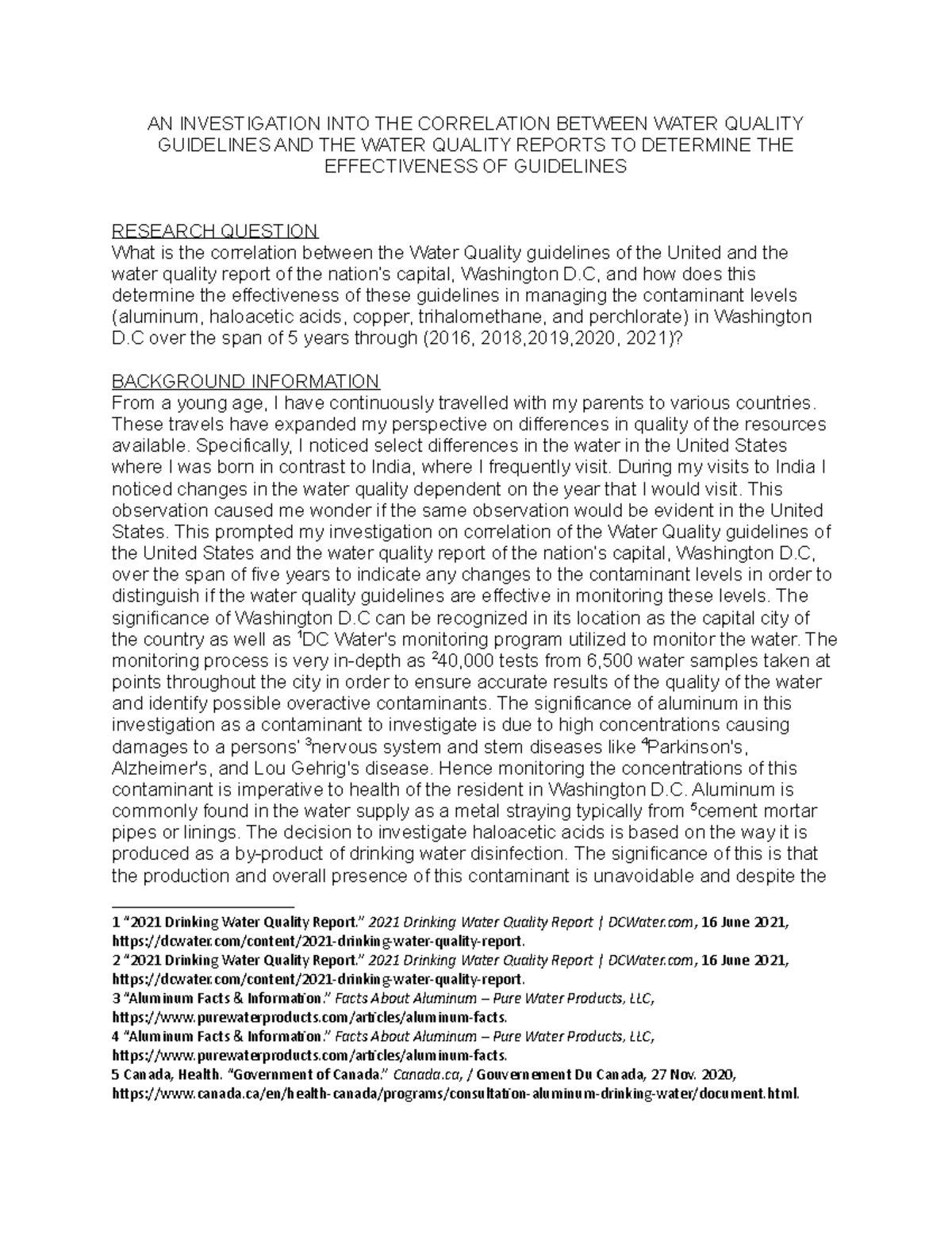 AN Investigation INTO THE Correlation Between Water Quality Guidelines ...