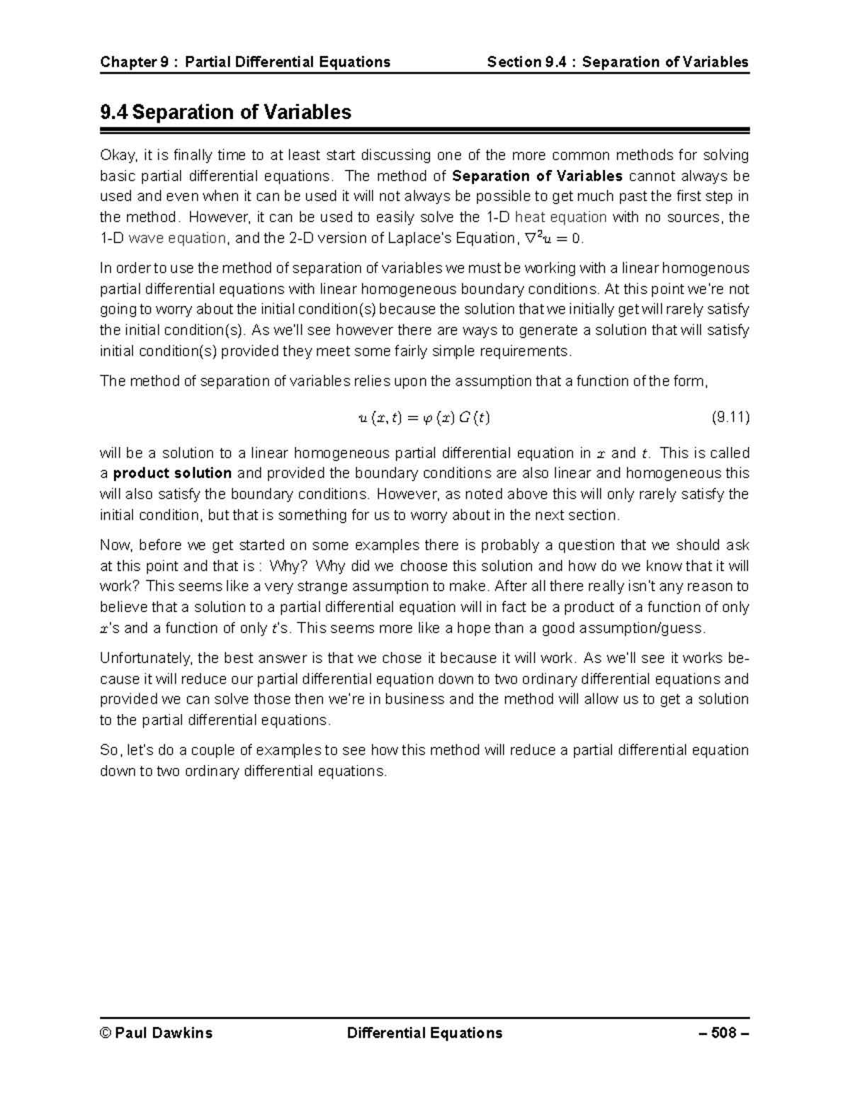 Separation OF Variables Notes - Chapter 9 : Partial Differential ...
