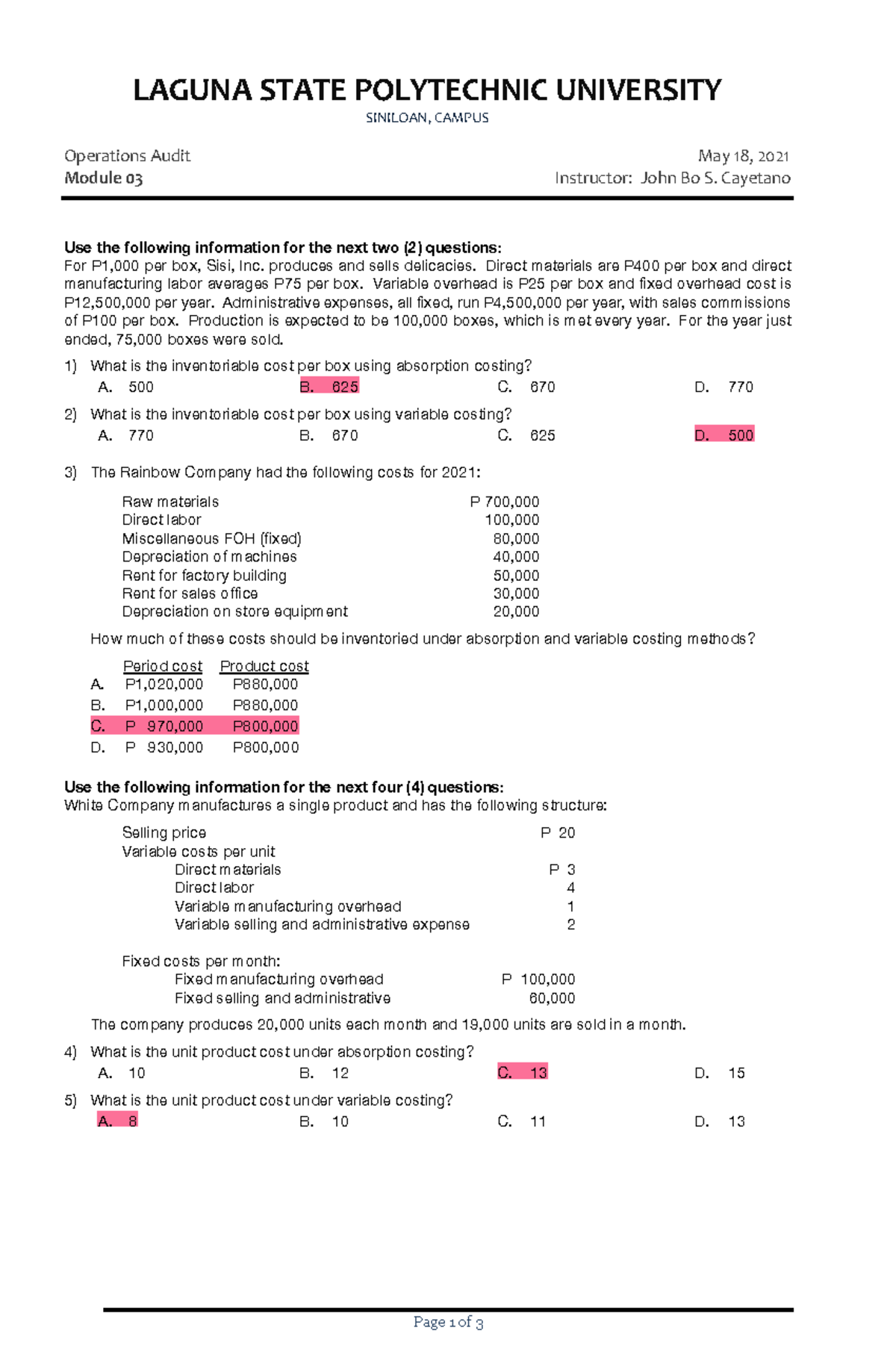 Operations Aud Module 3 - Page 1 of 3 LAGUNA STATE POLYTECHNIC ...