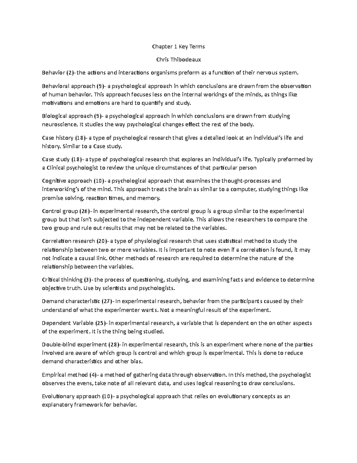 Chapter 1 Key Terms - Chapter 1 Key Terms Chris Thibodeaux Behavior (2 ...