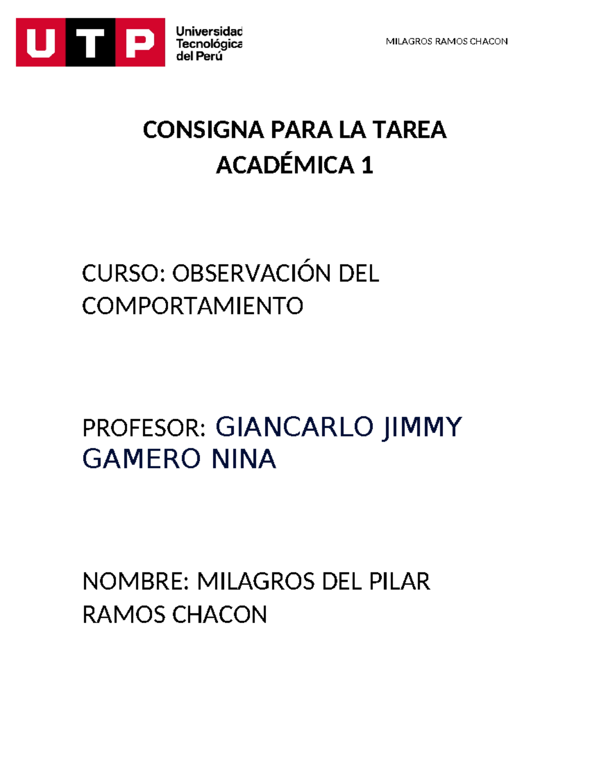 Consigna PARA LA Tarea Académica 1 mila - CONSIGNA PARA LA TAREA ACADÉMICA 1 CURSO: OBSERVACIÓN ...
