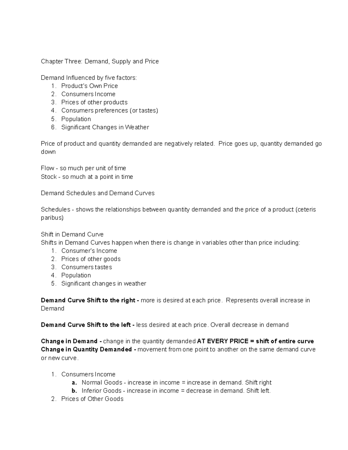 Chapter 3 mid term exam review - Chapter Three: Demand, Supply and ...
