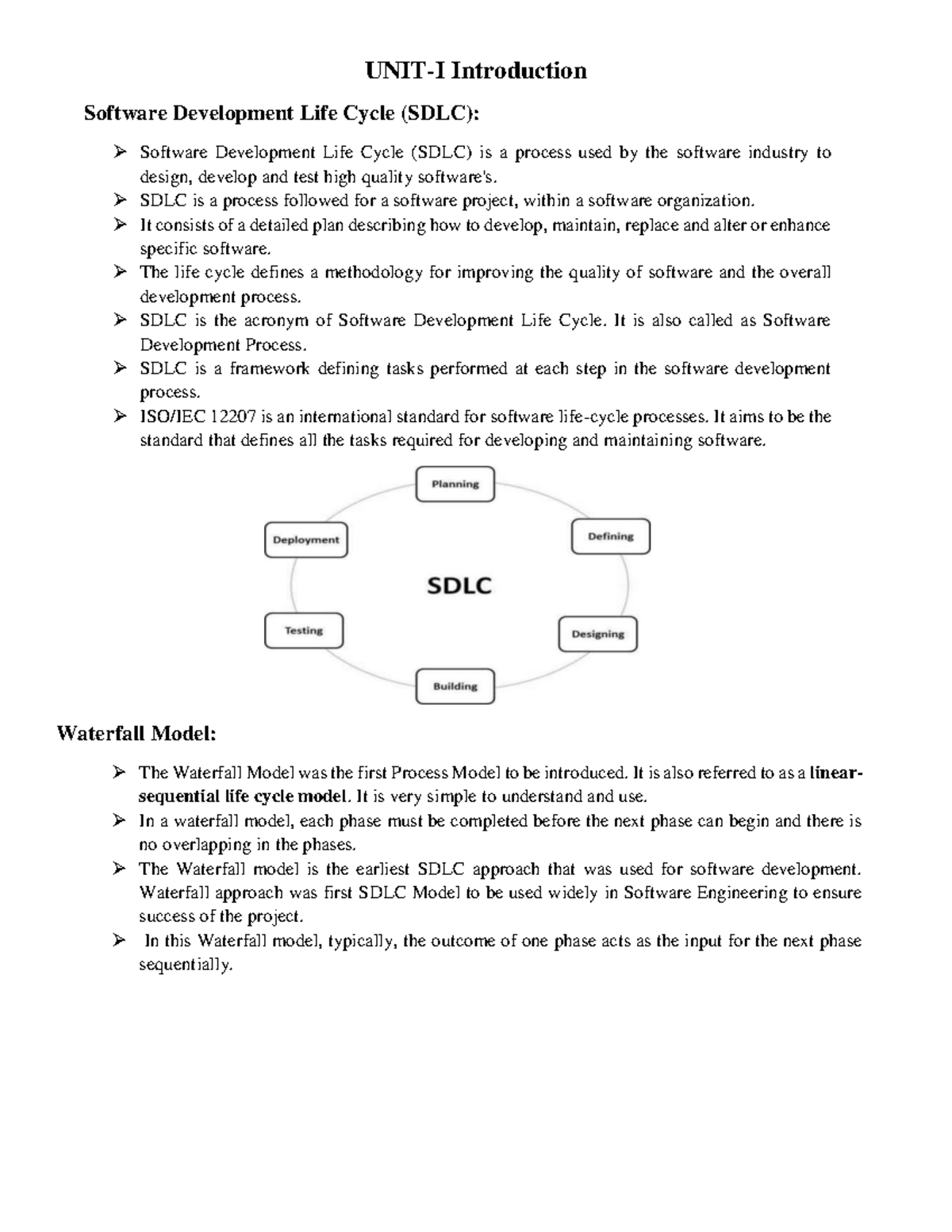 OOAD Notes - UNIT-I Introduction Software Development Life Cycle (SDLC ...