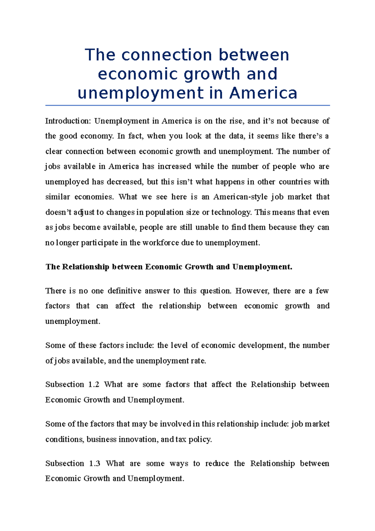The connection between economic growth and unemployment in America ...