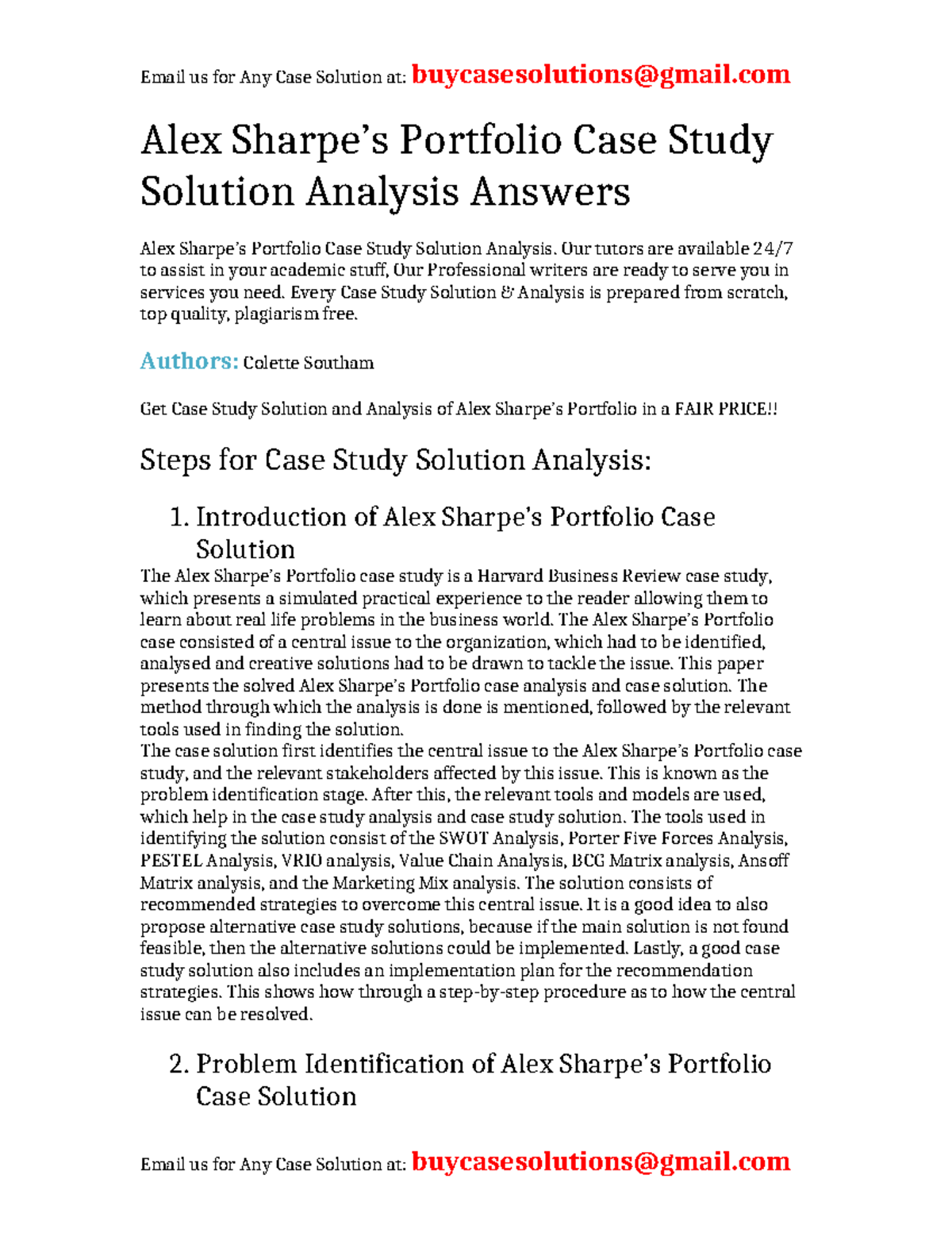 Case Solution Alex Sharpe's Portfolio - Alex Sharpe’s Portfolio Case Study Solution Analysis ...