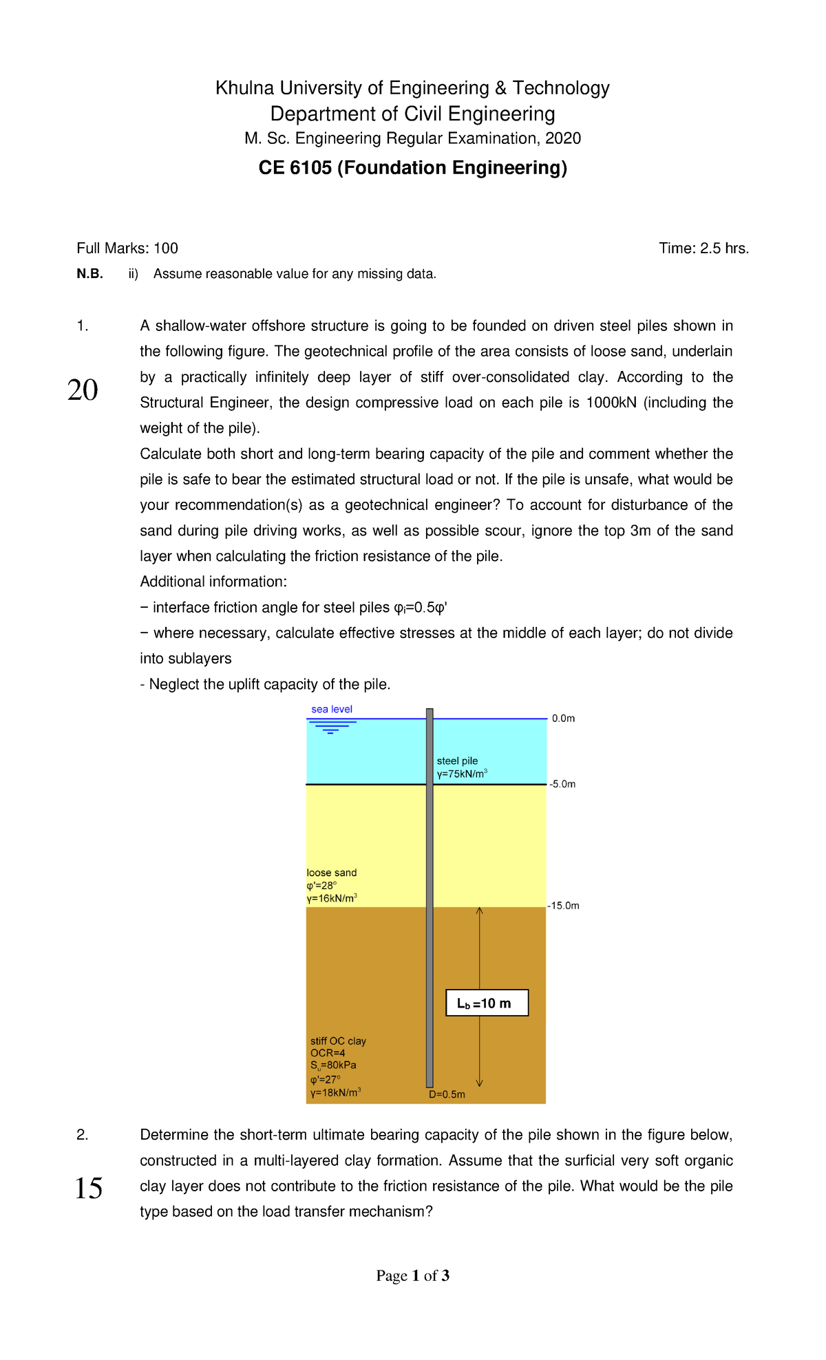CE 6105 30-01-2021 - Page 1 of 3 Khulna University of Engineering ...