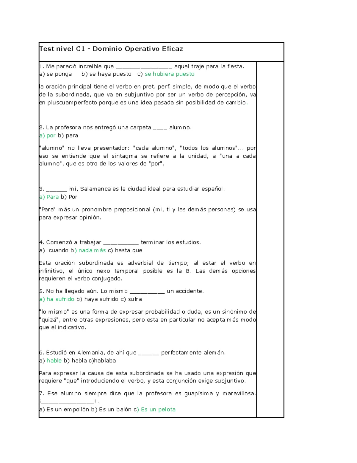 Ejercicios C1 Resumen Idioma Moderno Test Nivel C1 Dominio