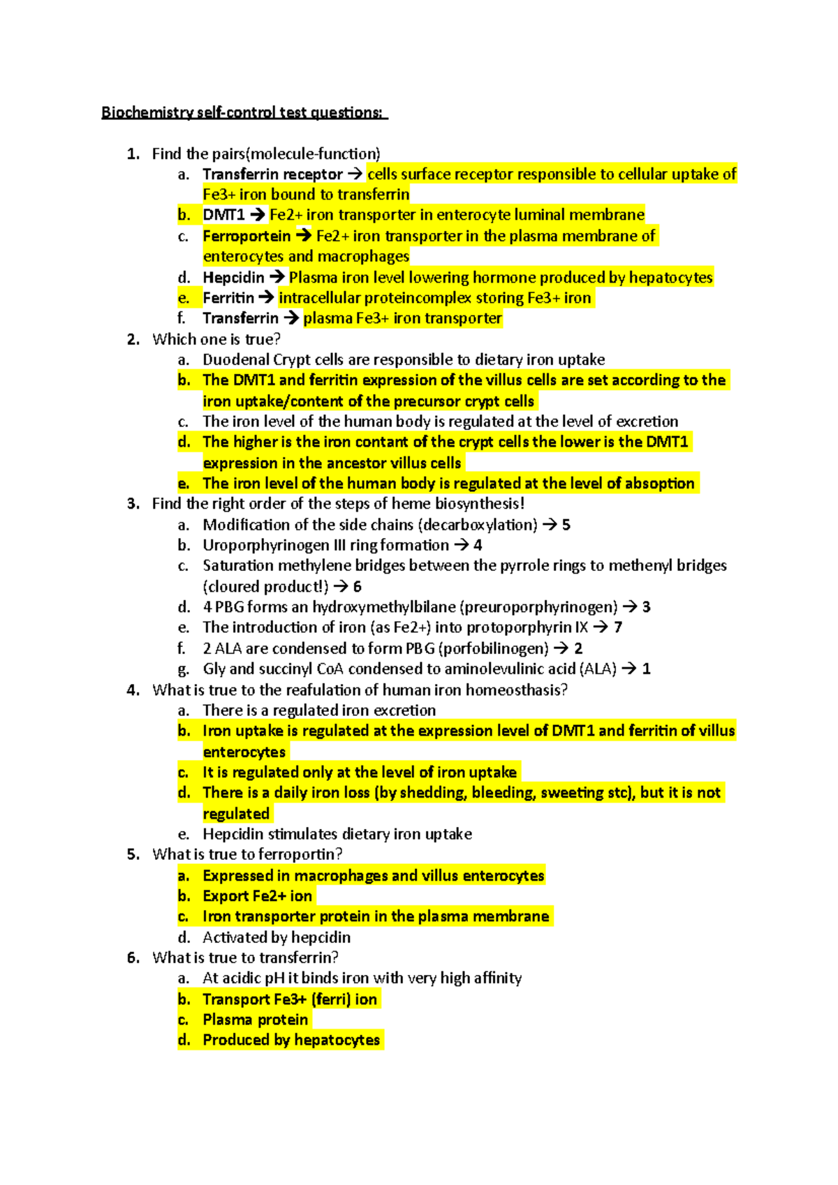 Biochemistry self control quizzes - Biochemistry self-control test ...