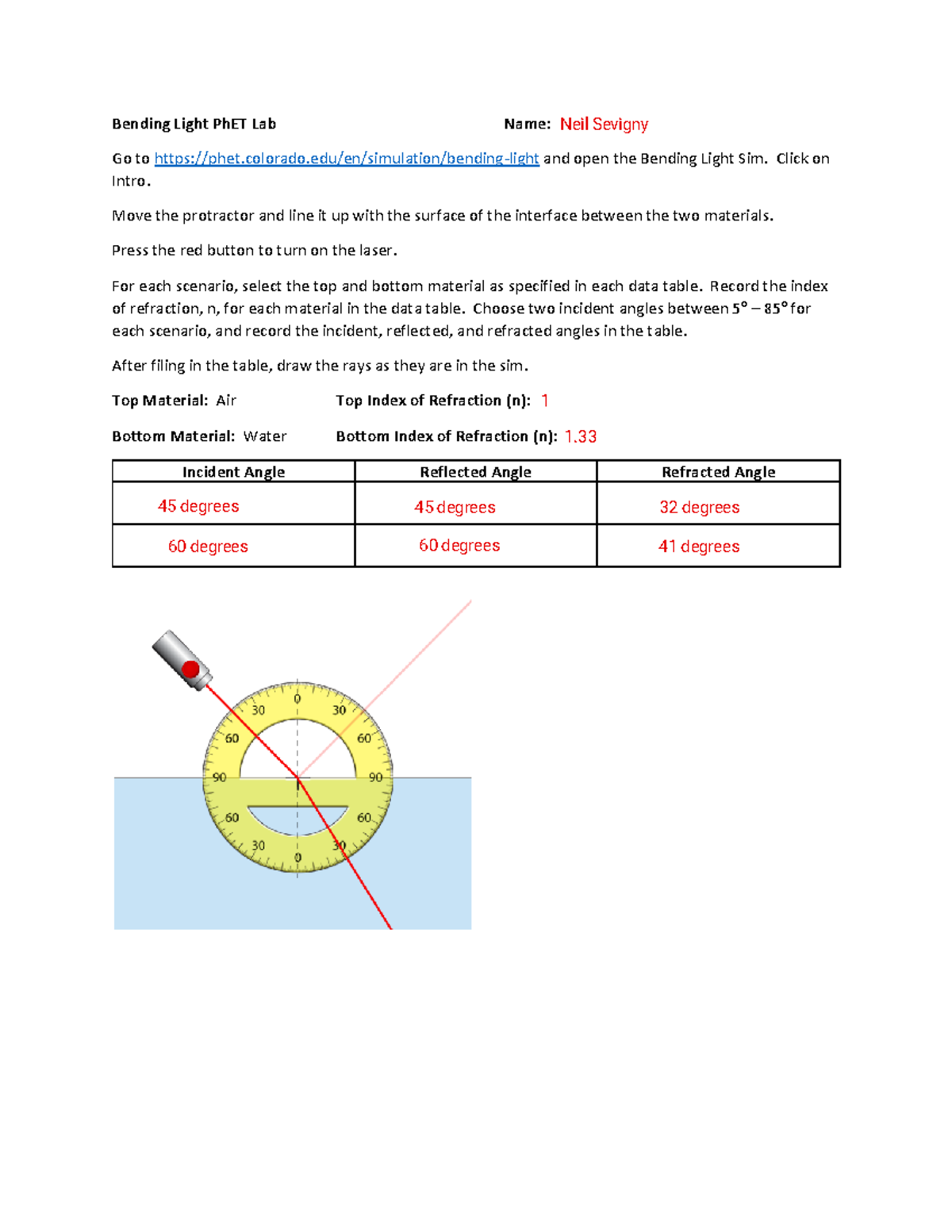 Kami Export - Bending Light Ph ET Lab WS - Bending Light PhET Lab Name ...