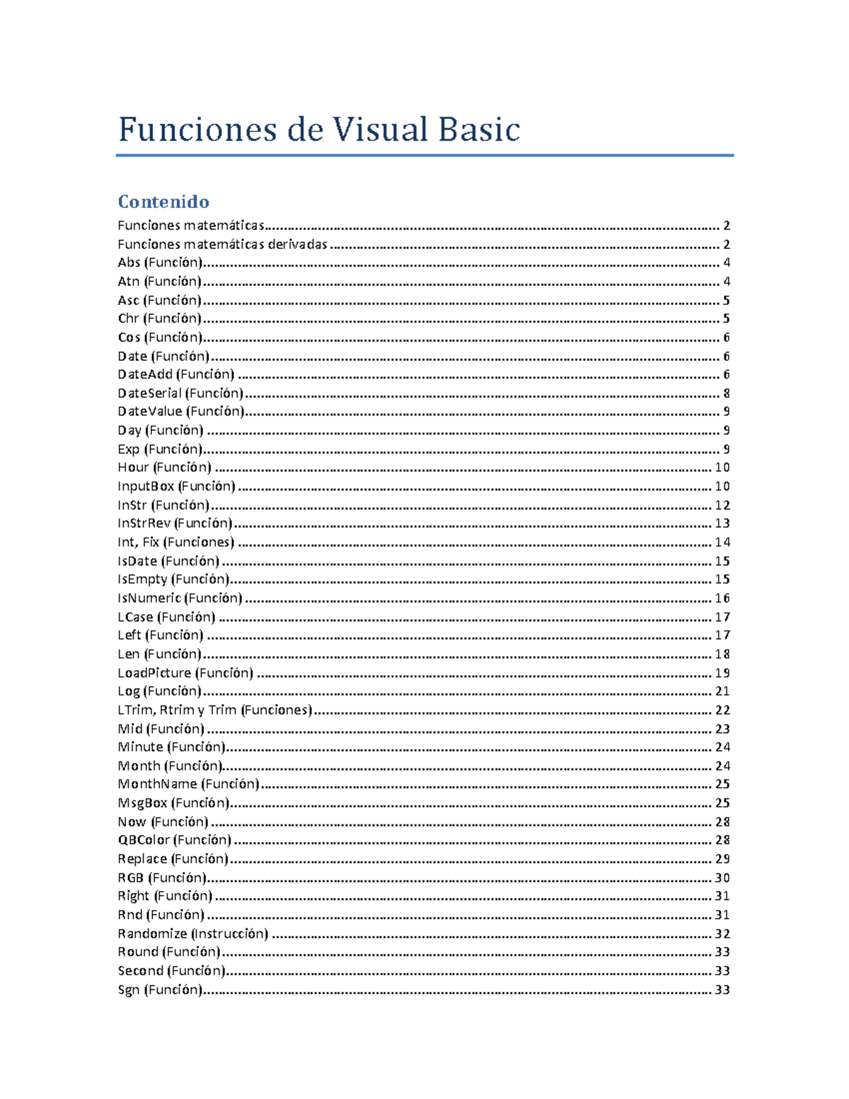 Funciones de Visual Basic - Funciones de Visual Basic Funciones - Studocu