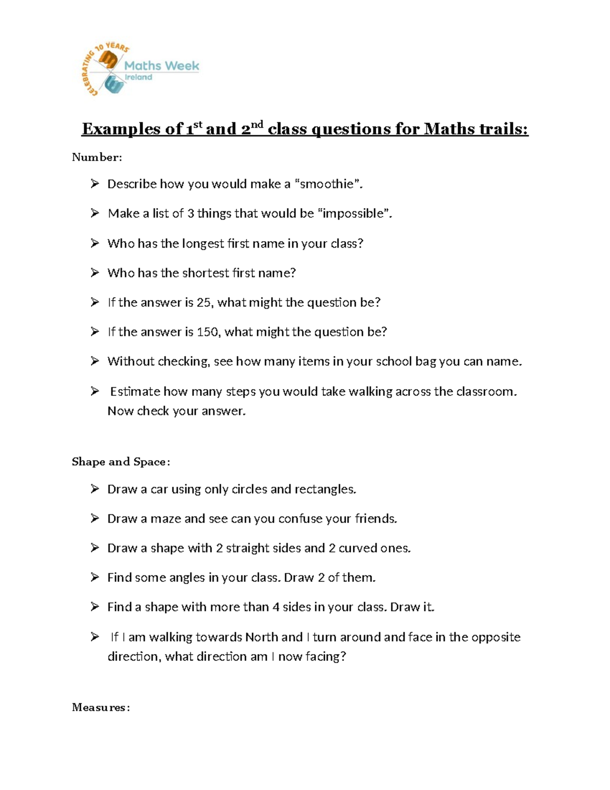 32104 - Informative - Examples of 1 st and 2 nd class questions for ...