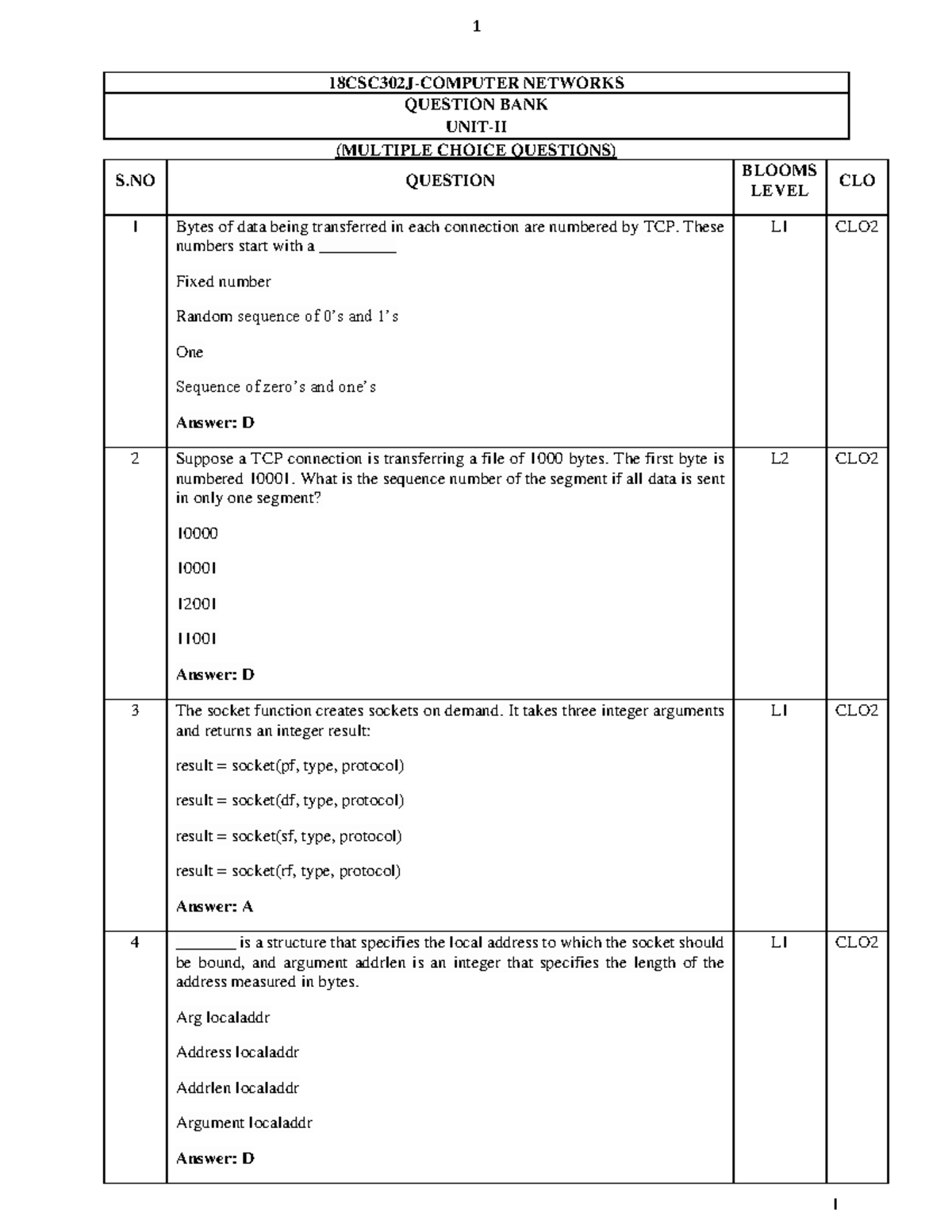 Unit 2 mcq - nil - 18CSC302J-COMPUTER NETWORKS QUESTION BANK UNIT-II (MULTIPLE CHOICE QUESTIONS ...