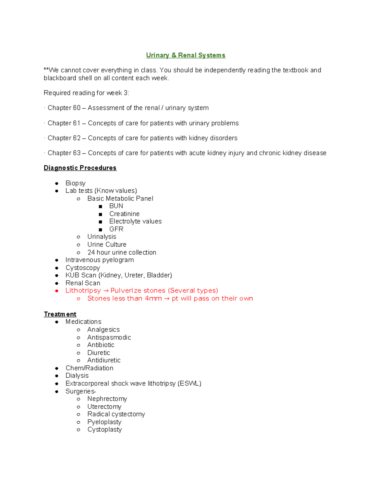 MDC 3 Module 3 - Mod 3 notes - Urinary & Renal Systems **We cannot ...