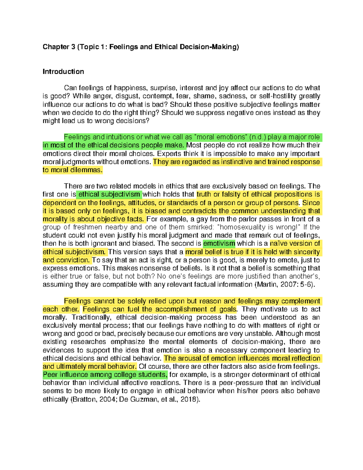 GEC 7 Chapter 3 Topic 1 Feelings and Ethical Decision Making - Chapter ...