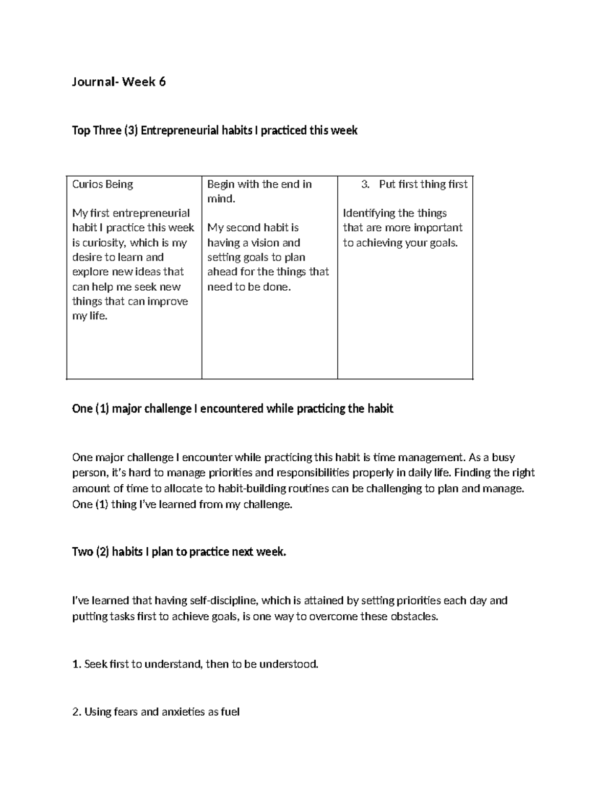 Journal week 6 - ASDAS - Journal- Week 6 Top Three (3) Entrepreneurial ...