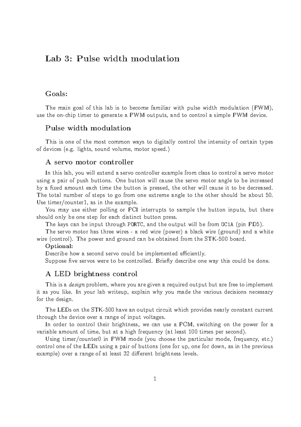 Introduction To Microprocessors Assignments Lab3 Lab 3 Pulse Width Modulation Goals The