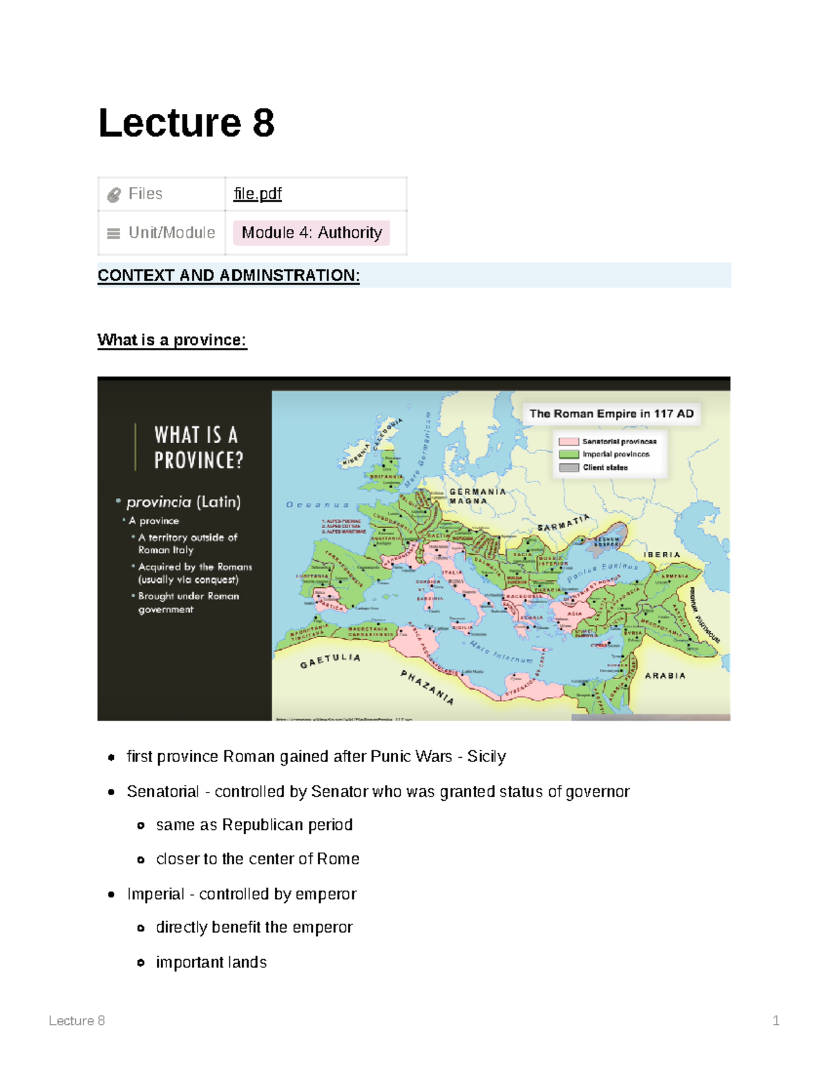 Lecture 8: Roman Provinces in the Empire - Lecture 8 Files file Unit ...
